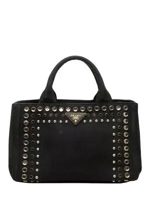 PRADA 2013-2026 Canvas Canapa Studded Handbag