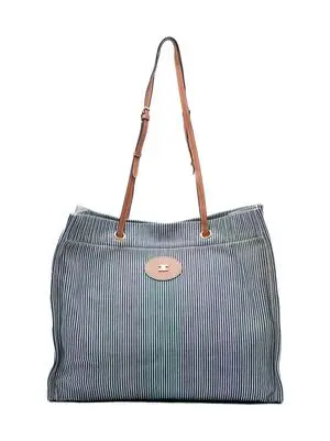 CELINE 2019 Striped Textile And Calfskin Squared Cabas Tote Bag