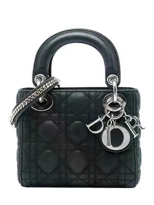 Dior 2015 Mini Iridescent Lambskin Cannage Lady Satchel - Black