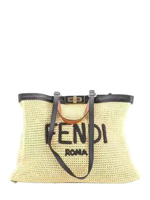 Fendi Peekaboo X- Raffia Medium Tote Bag - Neutrals