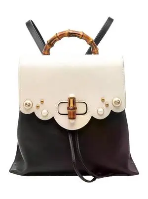 Gucci 2000-2015 Pearl Studded Calfskin Bamboo Nymphaea Backpack - Black