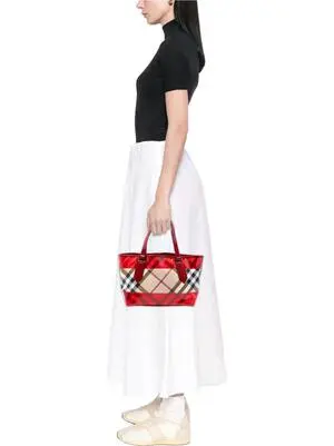 Burberry 2000-2017 Vinyl Trimmed Supernova Check Coated Canvas Tote Bag - Neutrals