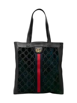 Gucci 2016-2026 Large Gg Velvet Web Ophidia Tote Bag Blue