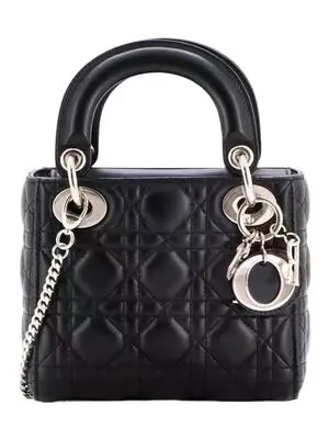 Dior Lady Chain Bag Cannage Quilt Lambskin Mini Satchel - Black