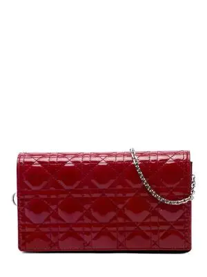 Dior 2019 Patent Cannage Lady Chain Convertible Clutch Crossbody Bag - Red