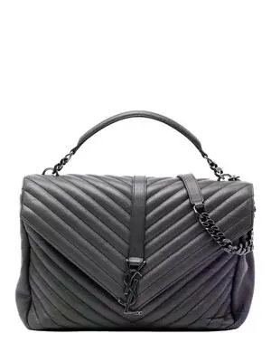 Saint Laurent 2016 Large Chevron Sheepskin Monogram College Satchel - Grey