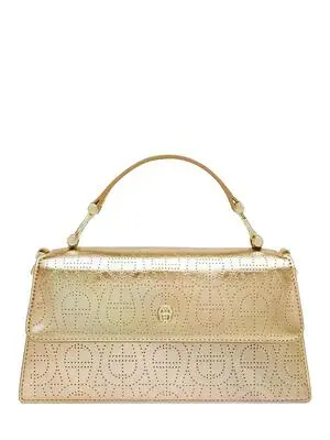 AIGNER Small Delia Lucida Perforated Calf Leather Shoulder Bag - Gold