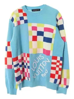 LOUIS VUITTON 2000s Distorted Damier Sweater - Blue