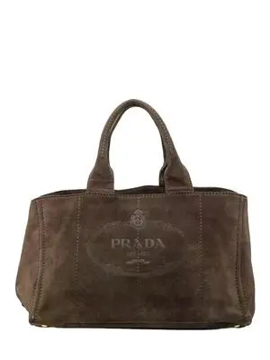 Prada 2013-2026 Large Suede Canapa Logo Tote Satchel - Brown