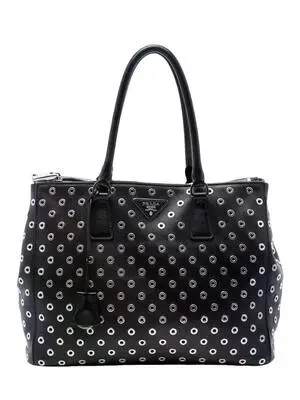 Prada 2010-2026 Large City Calf Grommet Galleria Double Zip Satchel - Black