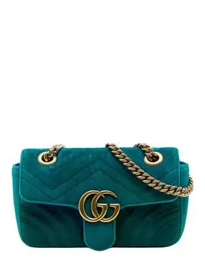 Gucci 2016-2026 Small Gg Marmont Matelasse Velvet Shoulder Bag - Blue