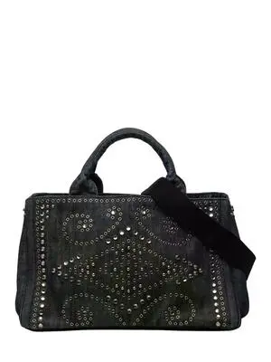 Prada 2010-2026 Denim Canapa Bijoux And Grommet Tote Satchel - Black
