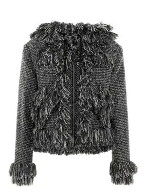 Sacai Fringe-trimmed Tweed Jacket Grey