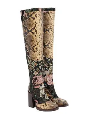 Dries Van Noten Patchwork Leather Over-the-knee Boots - Multicoloured