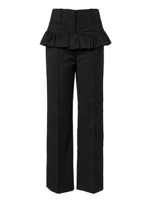 GANNI Ruffled Straight Pants - Black