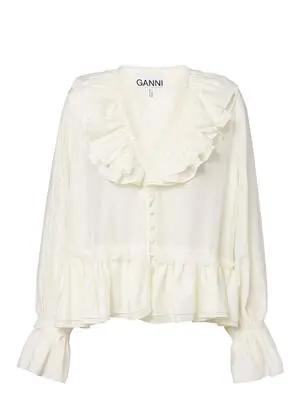 GANNI Lace-trimmed Ruffled Blouse - White