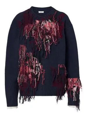 Erdem Fringed Intarsia Wool Sweater - Blue