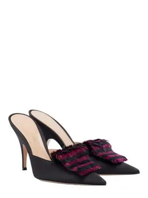 GIANVITO ROSSI Feather-trimmed Satin Mules - Black