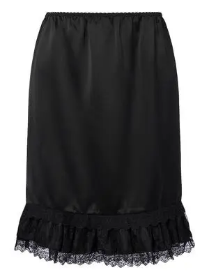 GANNI Lace-trimmed Ruffled Satin Midi Skirt Black