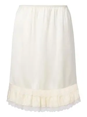 GANNI Lace-trimmed Ruffled Satin Midi Skirt White