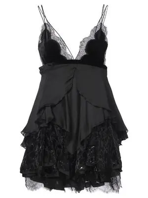 Roberto Cavalli Lace-trimmed Ruffled Silk Minidress - Black