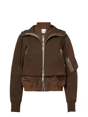 Sacai Layered Cotton-blend Zip-up Hoodie - Brown