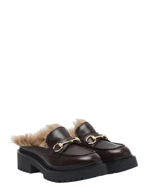Gucci Rhody Shearling-lined Leather Platform Mules - Black