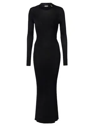 Saint Laurent Cassandre Ribbed-knit Silk Maxi Dress - Black