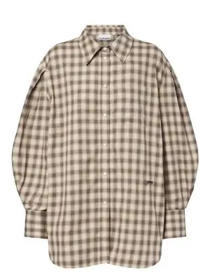 GANNI Checked Cotton Flannel Shirt - Brown