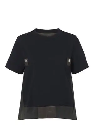 SACAI Paneled Plissé Cotton Jersey T-shirt