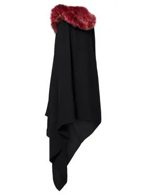 Loewe Shearling-trimmed Crêpe Midi Dress - Black