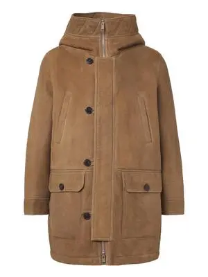 YVES SALOMON Hooded Shearling-lined Suede Parka - Beige