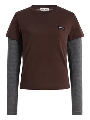 Miu Miu Layered Jersey Top - Brown
