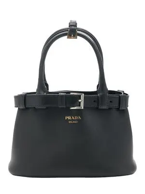 Prada Buckled Leather Top Handle Bag - Black
