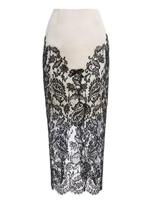 WIEDERHOEFT Exclusive Beaded Lace-detailed Silk-satin Midi Skirt - Ivory