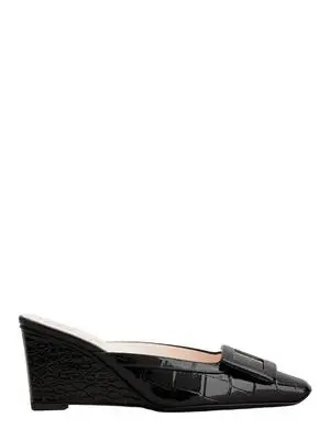 ROGER VIVIER Belle Vivier Wedge Mules In Leather - Black