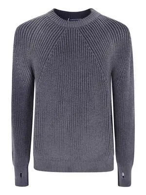Comme Des Garçons Bicolor Heavy Wool Round Neck Sweater - Blue