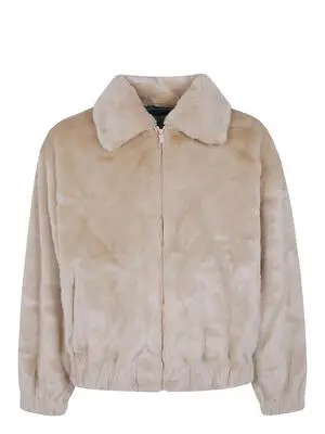 Drole De Monsieur Faux Fur Jacket "la Fausse Fourrure Slogan - Beige