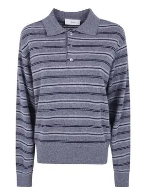 DUNST Collared Striped Sweater - Gray