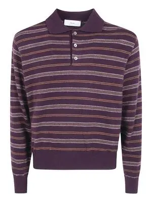 DUNST Sweater Collared Striped Sweater - Brown
