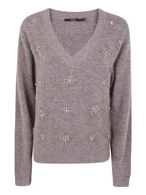 Seventy V-neck Sweater With Stones - Brown