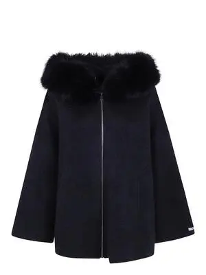 GIOVANNI PARIS Coat With Faux Fur Collar Sela Anthracite Grey - Gray