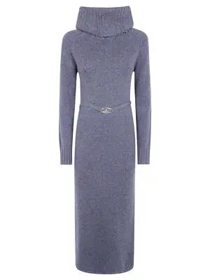 TWINSET Long Sleeve Turtleneck Dress - Gray
