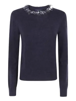 Seventy Sweater Round Neck Appliques - Black