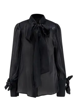 ACTUALEE Satin Shirt With Padded Shoulders - Black