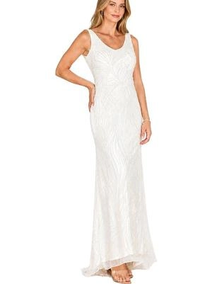 LARA NEW YORK Beaded Faux-wrap V-neck Bridal Gown - Ivory