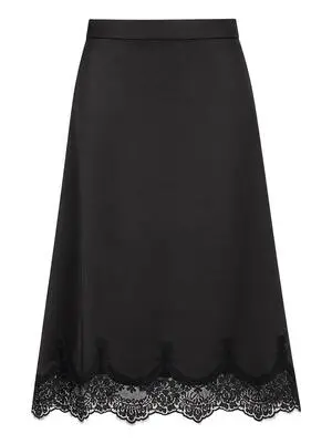 YUMI Yumi Black Satin Midi Skirt With Lace Trims