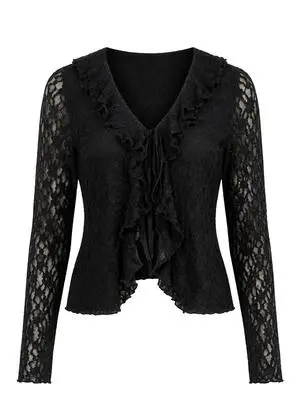 YUMI Ruffle Lace Top - Black