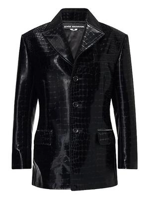 Junya Watanabe Embossed Notch-lapel Faux-leather Blazer - Black