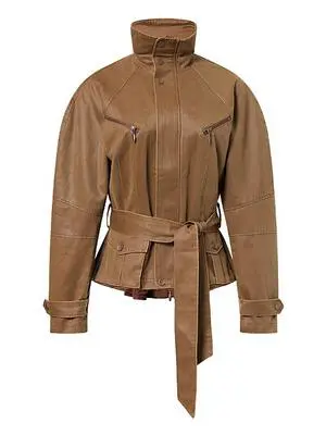 OUDE WAAG Funnel-neck Belted Cotton-blend Jacket - Camel